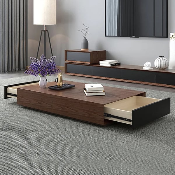 Morami Walnut Rectangular Coffee Table with 2-Drawer Modern Accent ...