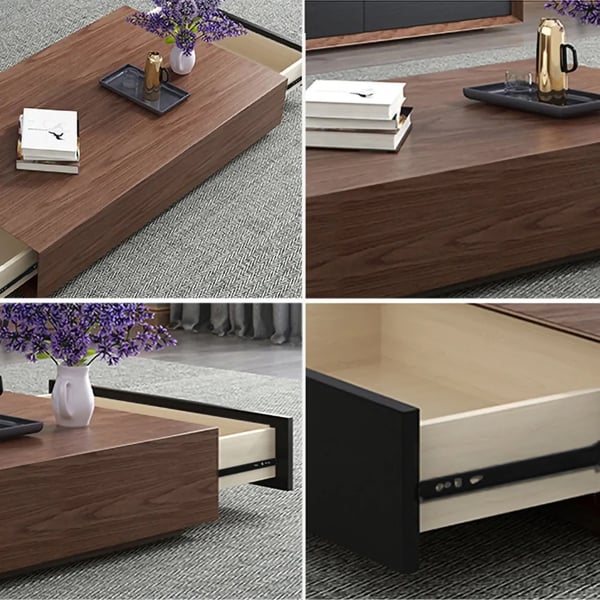 Morami Walnut Rectangular Coffee Table with 2-Drawer Modern Accent ...