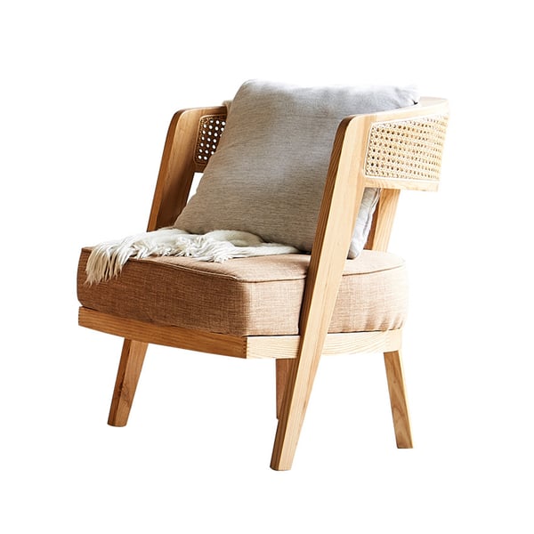 Modern Ash & Rattan Accent Chair Cotton & Linen Upholstery for Living ...