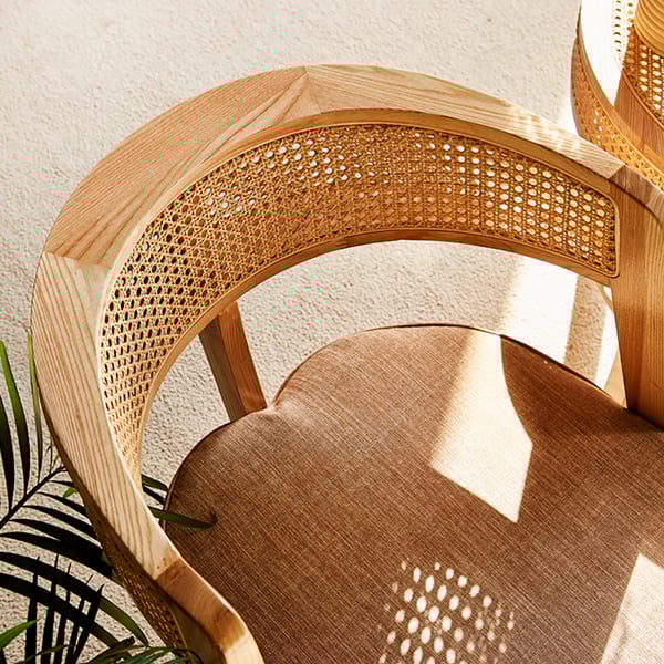 Modern Ash & Rattan Accent Chair Cotton & Linen Upholstery for Living ...