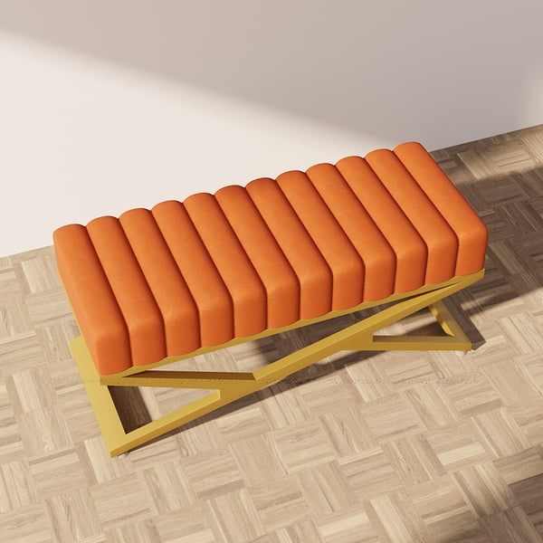 Modern Bedroom Bench Orange Velvet Upholstered Ottoman Bench in Gold X ...