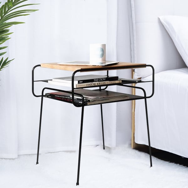Modern Rectangle Wood Side Table Metal 3-Tier End Table | Homary