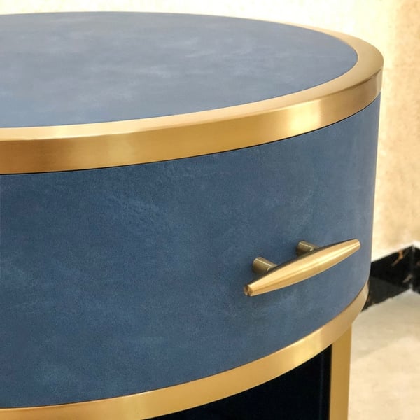 Mid-Century Modern Nightstand Blue Faux Leather Upholstered Bedside Table with 1 Drawer & Shelf ...