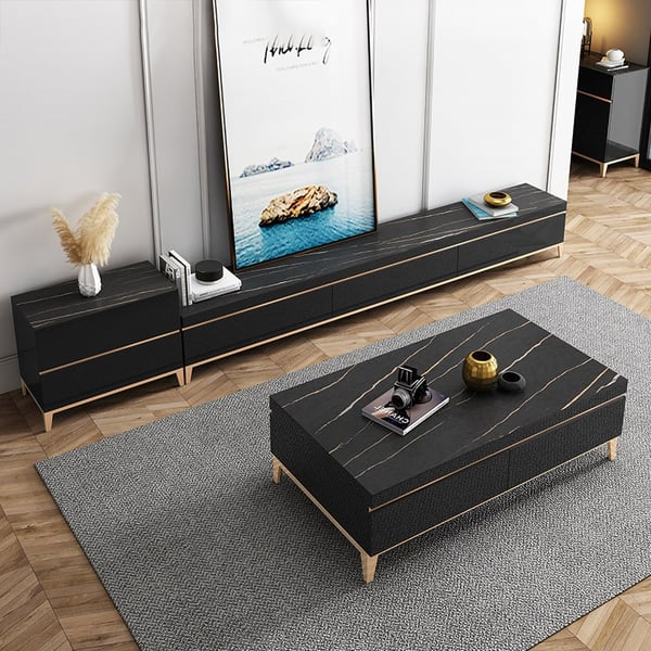 Modern Black Coffee Table with Storage Rectangular Accent Table-Homary