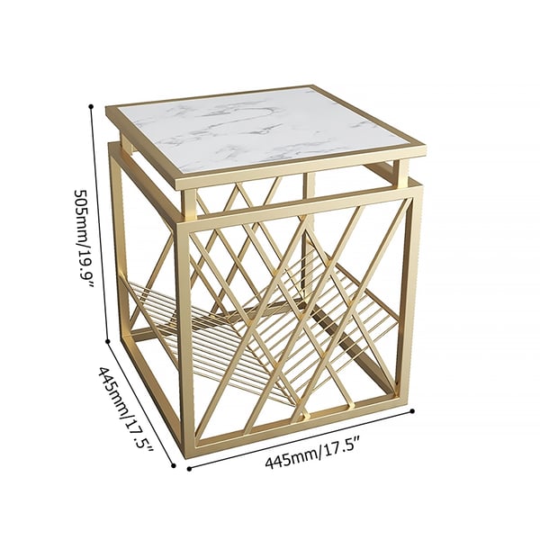 Modern Square Gold Side Table with Faux Marble Top | Homary UK