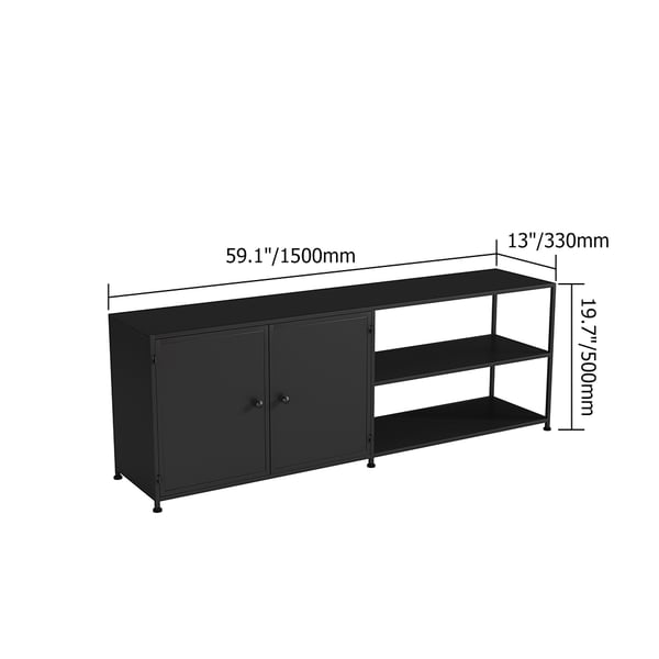 Modern Black TV Stand Metal Frame with 1 Shelf & 2 Doors for TVs up to ...