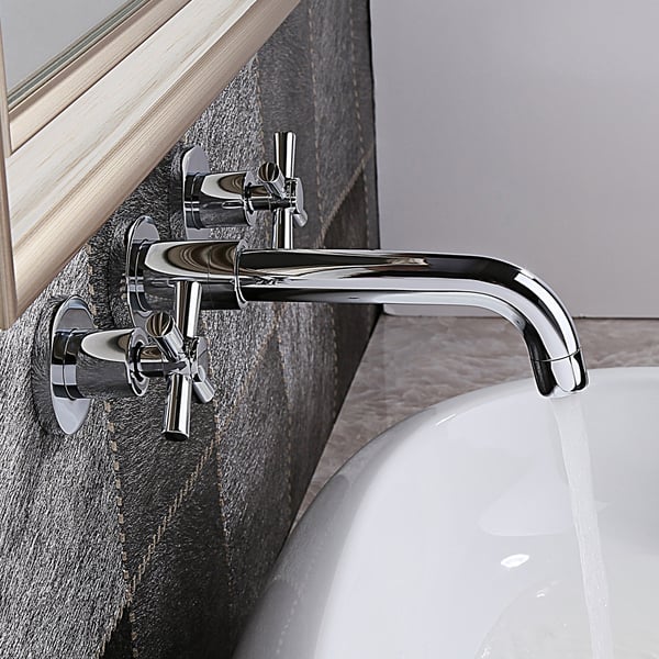 Melro Wall Mount Double Cross Handle Bathroom Vanity Basin Mixer Tap in ...