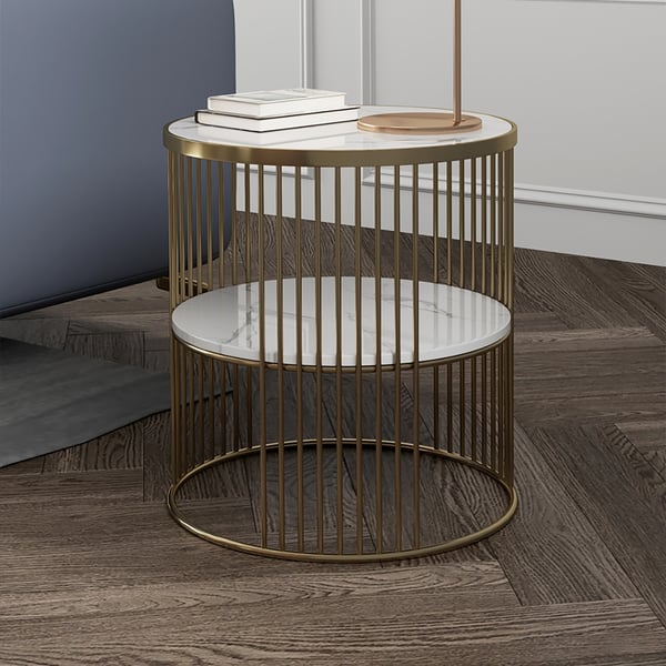 Table d'appoint moderne ronde à 2 niveaux en pierre frittée avec ...