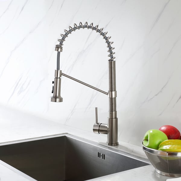Single Handle Dual Function Spring Pull-Out Kitchen Faucet in Brushed ...