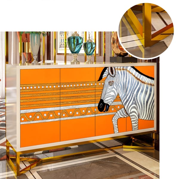 Modern Orange Sideboard Cabinet With Doors Hand-painted Entryway and ...
