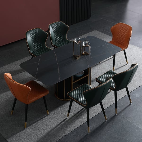 55" Modern Black Rectangular Sintered Stone Dining Table with Storage ...