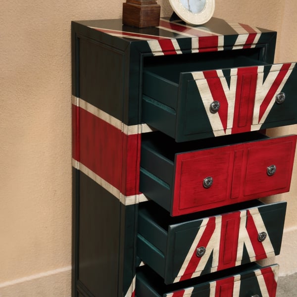 Vintage Tall Cabinet Distressed Accent Chest with 4 Drawers Black & Red ...