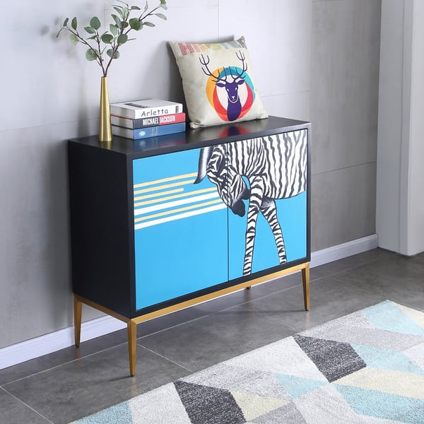 Contemporary Cabinet Solid Wood Painted Zebra Pattern Chest with 2 ...