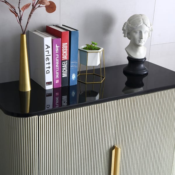 Modern Silver Sideboard Buffet With Doors&Shelves Kitchen Cabinet Gold ...