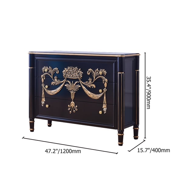 1200mm Classic Black Entryway Cabinet Embossed Flower Patterns 3 Chest ...