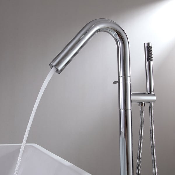 Modern Solid Brass Tap Floor Mounted Bath Tap with Handheld Shower in ...