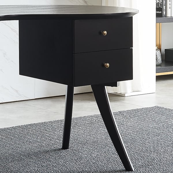 Black Writing Desk with 2-Drawer Modern Computer Desk MDF | Homary