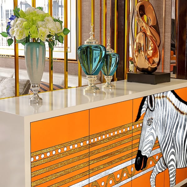 Modern Orange Sideboard Cabinet With Doors Hand-painted Entryway and ...