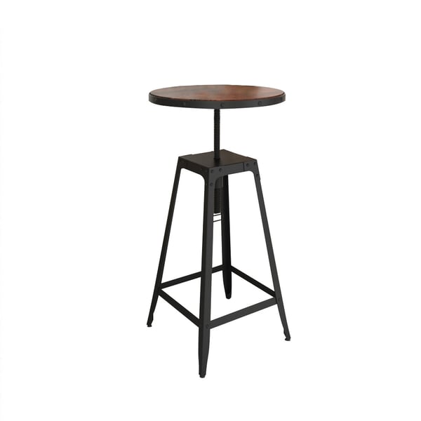 Industrial Wooden Round Bar Height Table Adjustable Black Pub Table ...