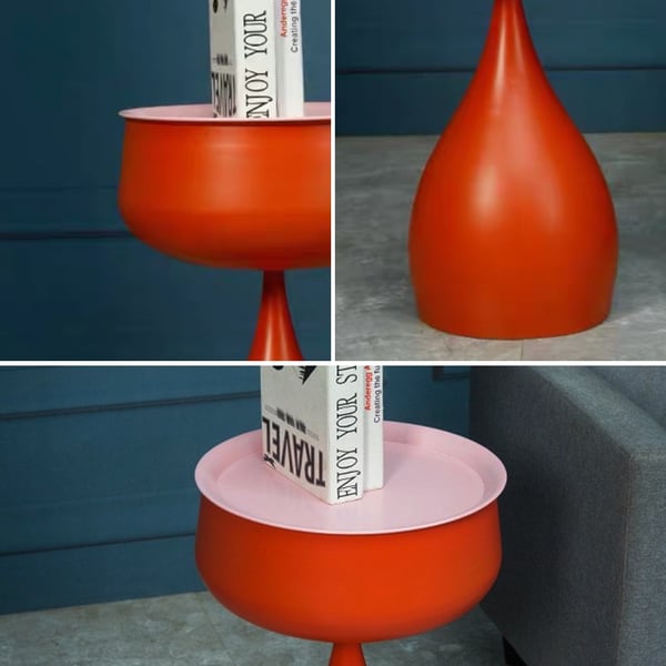 Modern Orange End Table with Storage Tray Top Metal Side Table | Homary