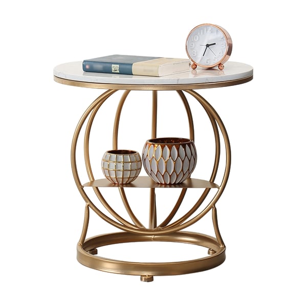 Modern White End Table with Storage Shelf Marble Top | Homary UK