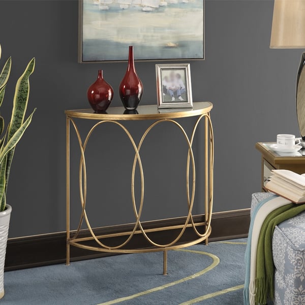 Modern White Semicircle Console Table with Marble Top Metal Frame-Homary