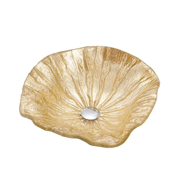 Gold Lotus Leaf Tempered Glass Counter Top Basin with Waterfall Tap Set ...