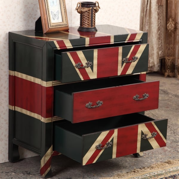26" Rustic Entryway Cabinet Black&Red Accent Cabinet Chest of 3 Drawers ...