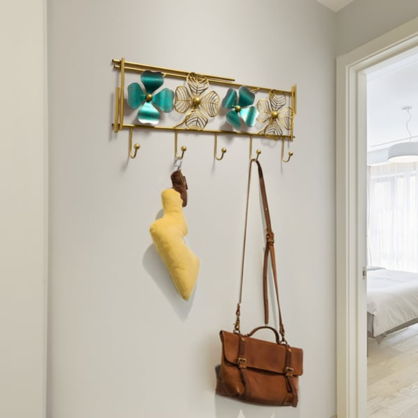 Luxury Rectangular Entryway Wall Mounted Coat Rack in Metal with 5 ...