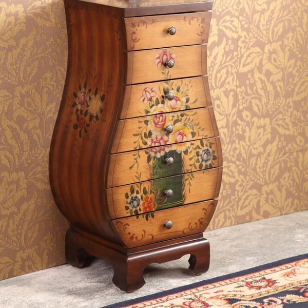 21" Vintage Rustic Chest of 7 Drawers Vase-Shaped Floral Surface ...