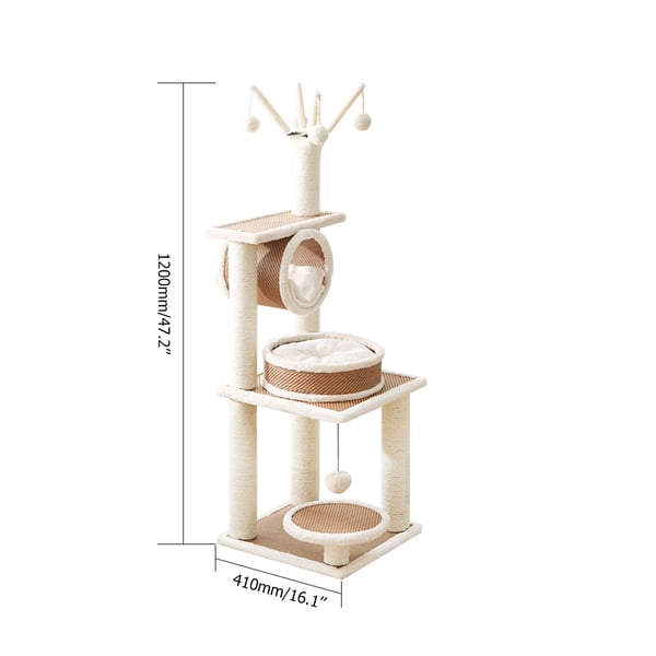 47.2" Square Cat Tree Tower and Perch with Sisal Posts Cat Tunnel | Homary