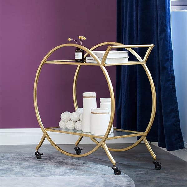 31" Modern 2-Tier Utility Cart with Wheel Gold | Homary