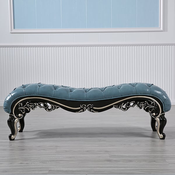 Retro Bench Blue Leather Upholstered Bench Tufted Bench | Homary UK
