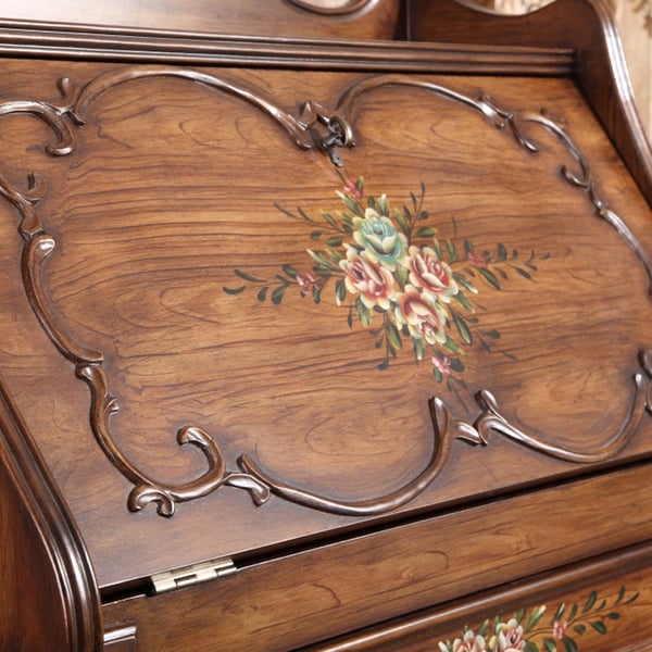 Rustic Secretary Desk Flip-Top Floral and Embossed Surface with File ...