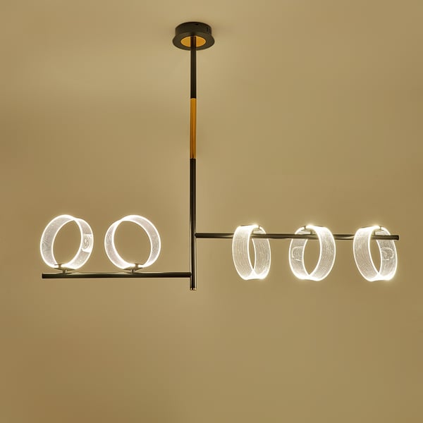 Linear LED Acrylic Island Pedant Light Black and Gold 5 Light Modern-Homary