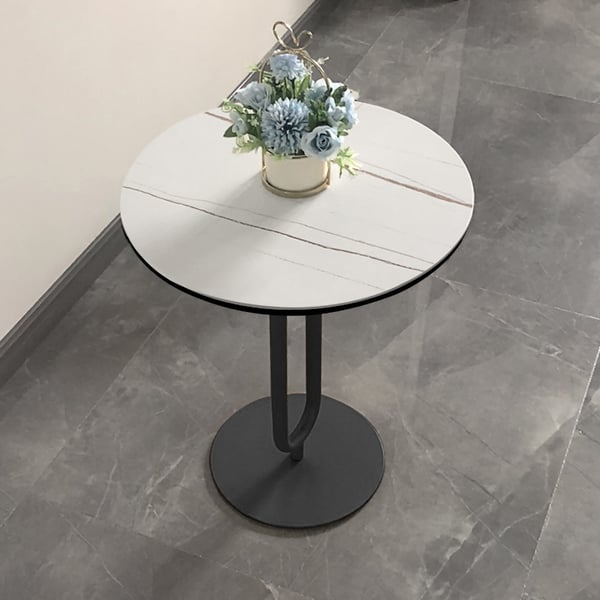 Modern White Sintered Stone End Table Round Side Table Black Carbon ...