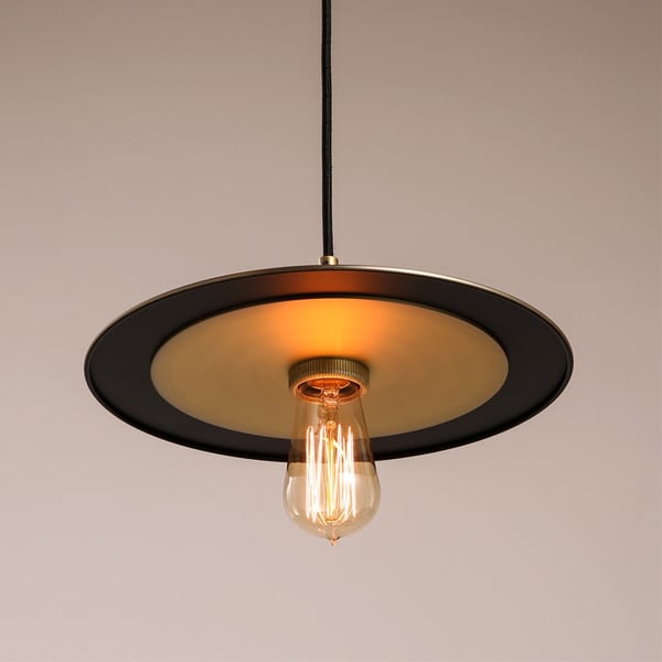 Industrial Style Metal Flat Shade 1-Light Pendant Lamp in Brass Finish ...