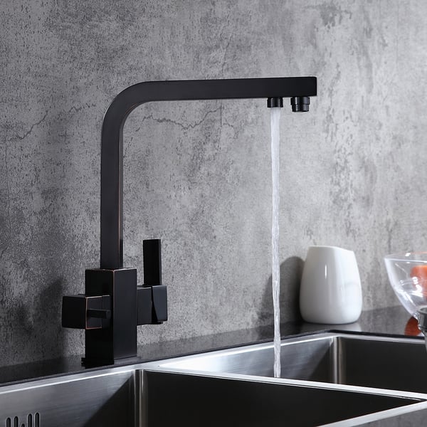 Monobloc 2-Handle Square Kitchen Tap with Water Filter Swivel Spout ...