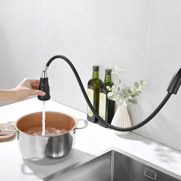 Ruth Industrial Pipe Matte Black Pull Out Kitchen Sink Faucet Dual ...