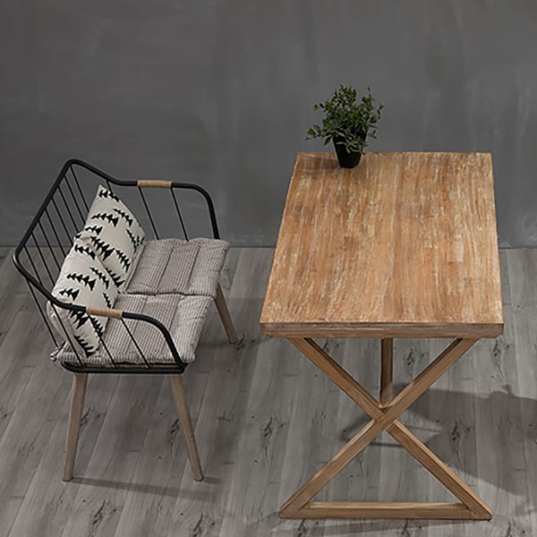 Simple Wooden Bench with Backrest Arm Loveseat Bench Metal | Homary