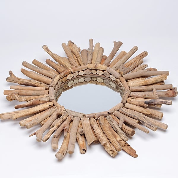 Miroir rond rond en bois flotté de style rustique de 45,7 cm-Homary