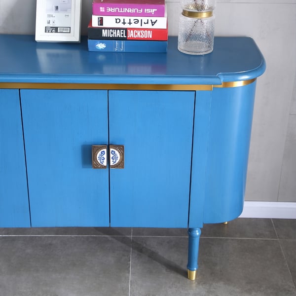 63" Contemporary Blue Sideboard Buffet with Doors & Shelves Gold Finsh ...
