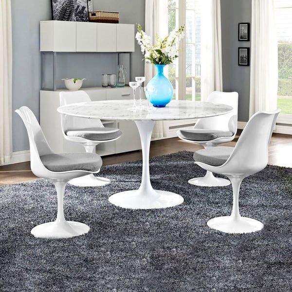 Modern Minimalist 35" White Faux Marble Dining Table Round Ding Table ...