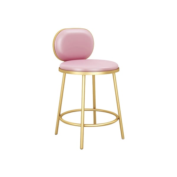 Modern Pink Faux Leather Upholstery Round Counter Stool with Back | Homary