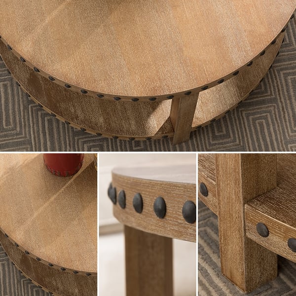 Farmhouse Round Coffee Table with Shelf Nailhead Accent Table in ...