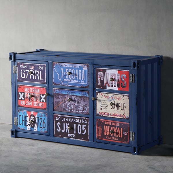1194mm Industrial Blue Storage Cabinet with 2 Doors & 3 Drawers | Homary UK