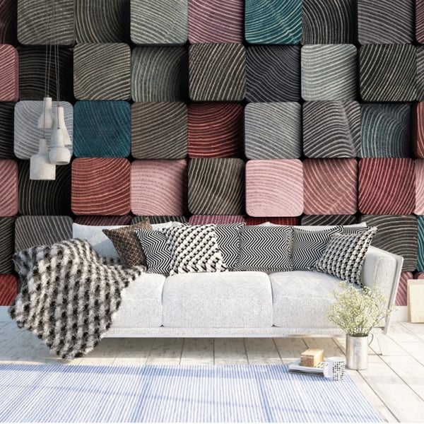 Multi-Color Velvet 3D Squares Wallpaper Roll 33' x 19.7" | Homary