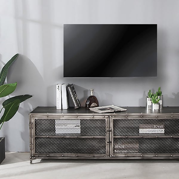 Wire Mesh TV Stand Industrial TV Console with Doors & Shelves Cable ...