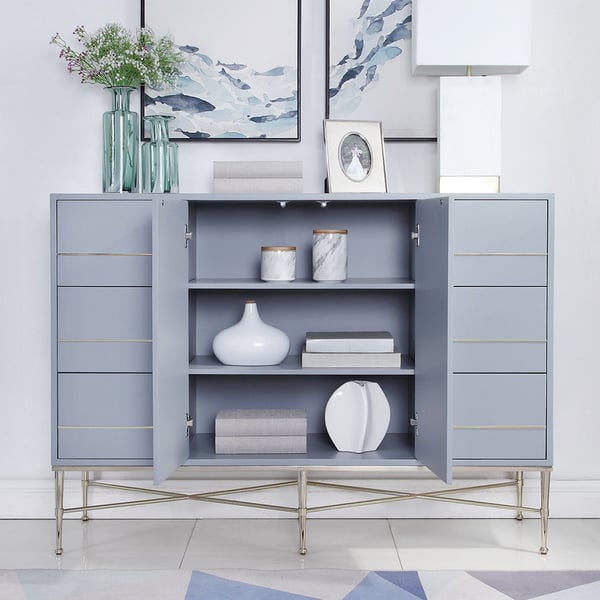 55" Modern Blue Sideboard Buffet with 2 Doors & 2 Shelves & 6 Drawers ...