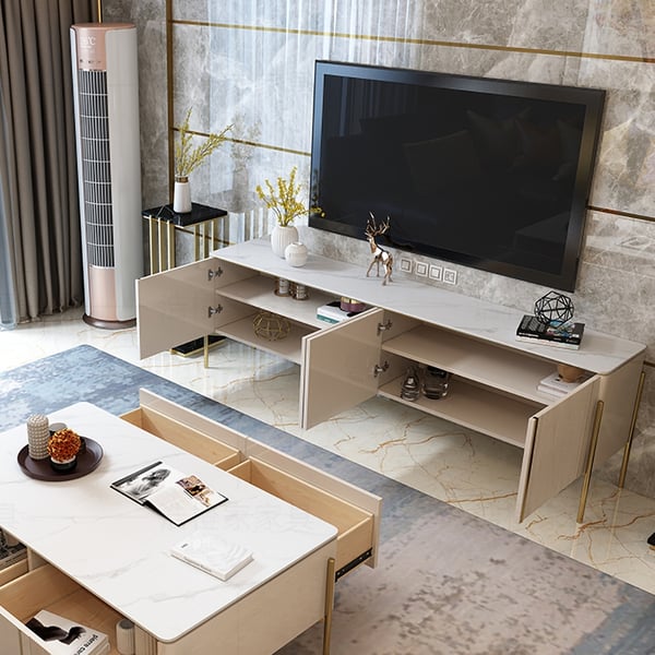 Off White Modern TV Stand with 4 Doors & 2 Shelves for TVs up to 80" in ...